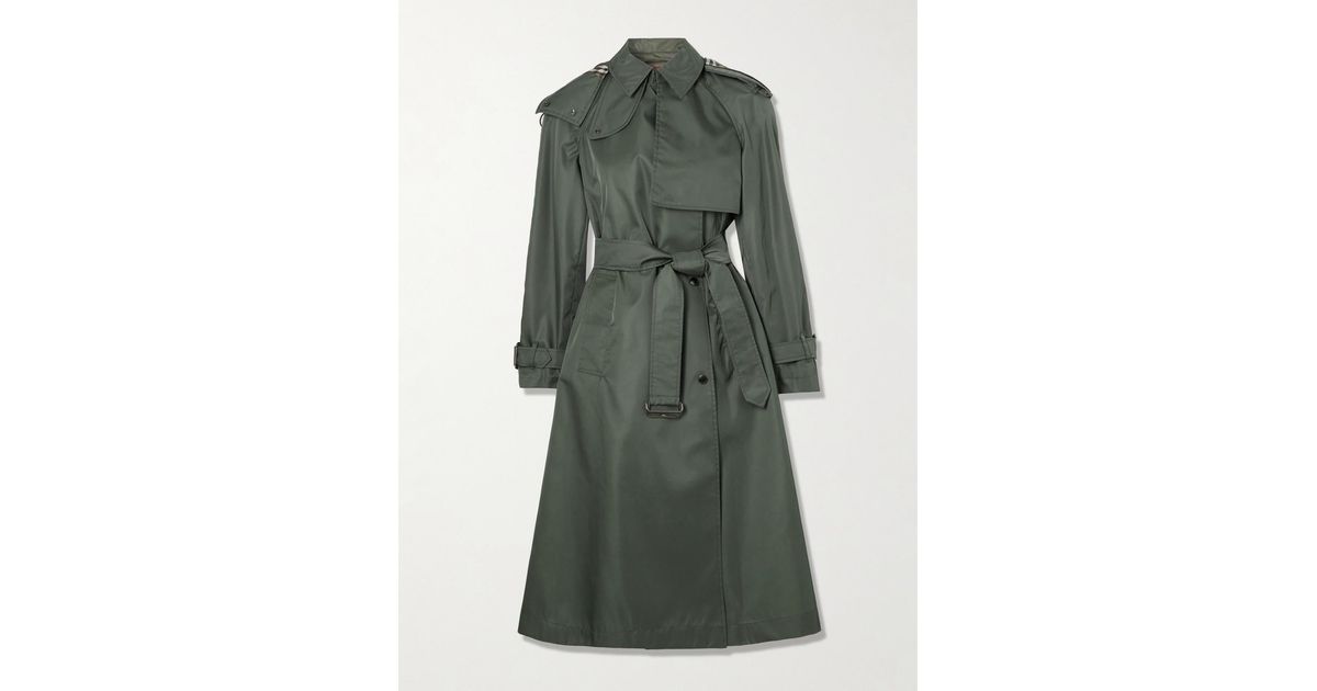 Burberry Belted Hooded Shell Trench Coat in Green | Lyst UK
