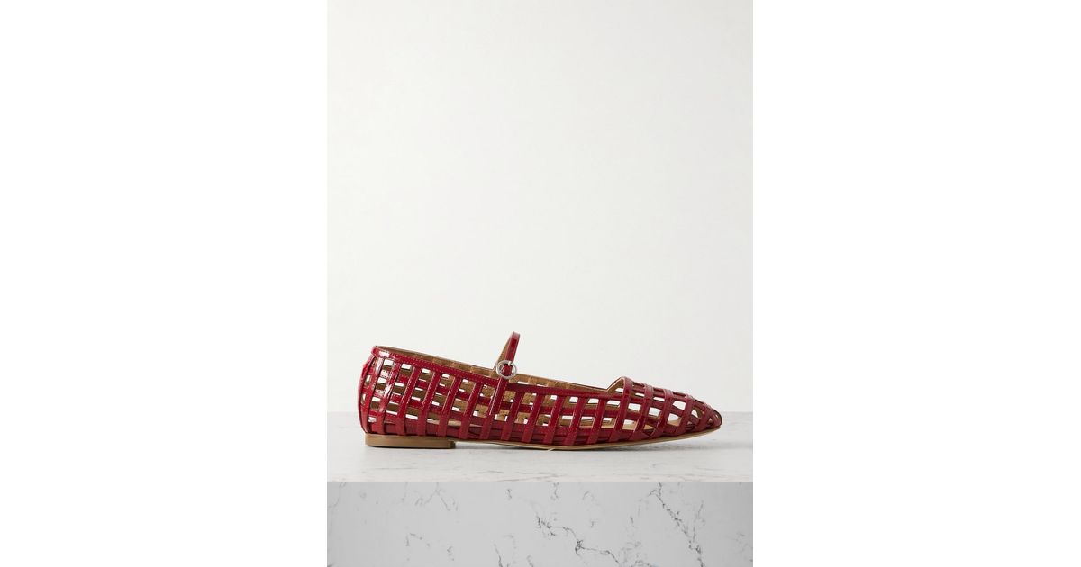 Aeyde Uma Caged Cut-Out Patent-Leather Mary Jane Ballet Flats in Red | Lyst