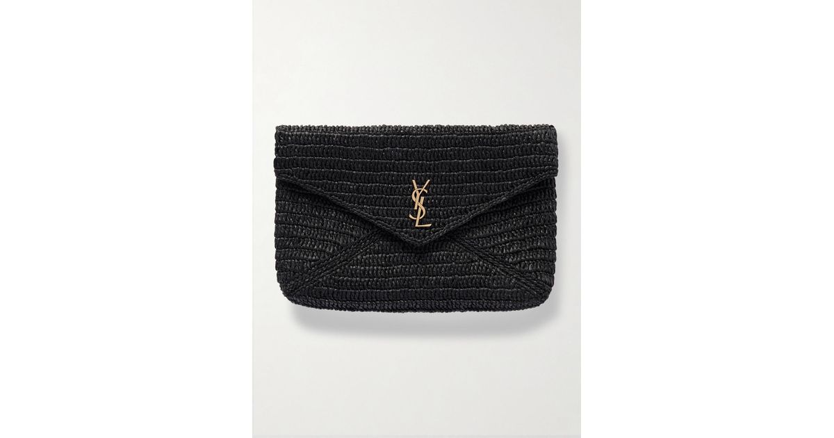 Saint Laurent Cassandre Raffia Clutch in Black | Lyst