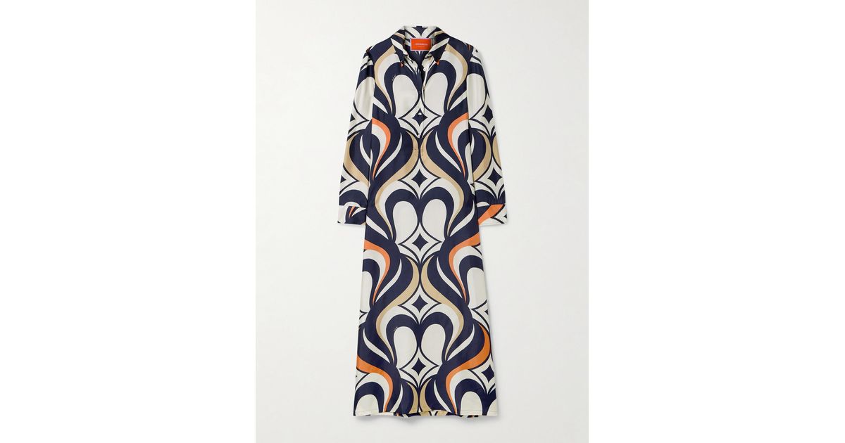 La DoubleJ Icon Printed Silk-Twill Maxi Shirt Dress in Blue | Lyst