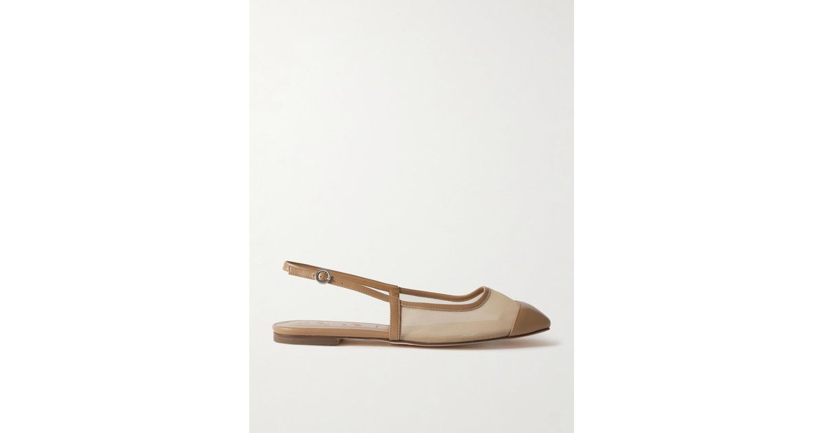 Aeyde Geraldine Leather-Trimmed Mesh Slingback Ballet Flats in Natural ...