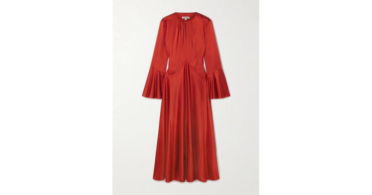 Veronica Beard Ezri Pleated Silk-Blend Satin Maxi Dress in Red | Lyst