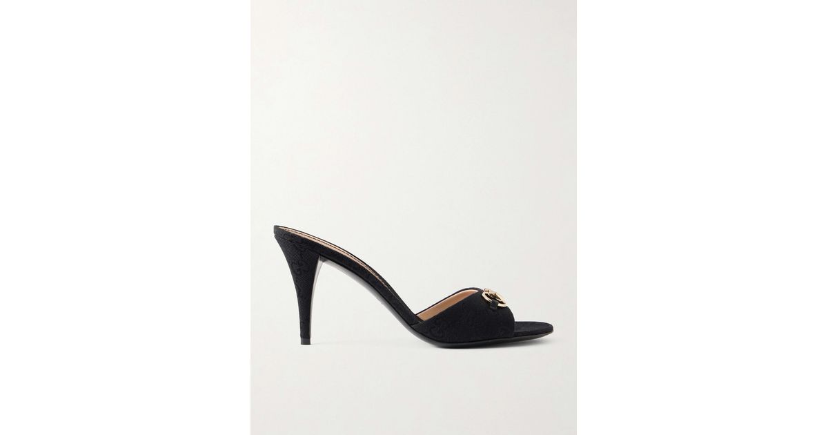 Gucci Horsebit-Embellished Canvas-Jacquard Mules in Natural | Lyst