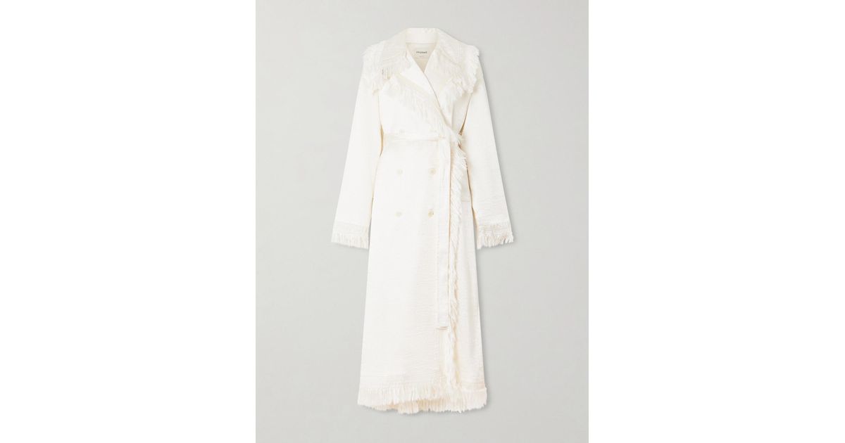 FFORME Lise Tie-Detailed Fringed Silk-Blend Trench Coat in Natural | Lyst