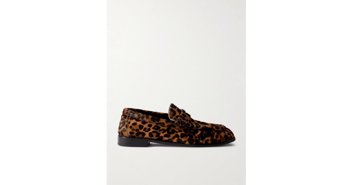 Saint Laurent Le Loafer Leopard-Print Calf Hair Loafers in Brown | Lyst