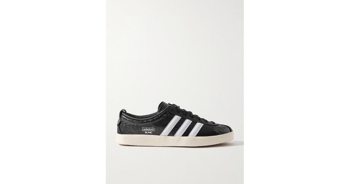 adidas Originals Blanc Croc-Effect Glossed-Leather Sneakers in Black | Lyst