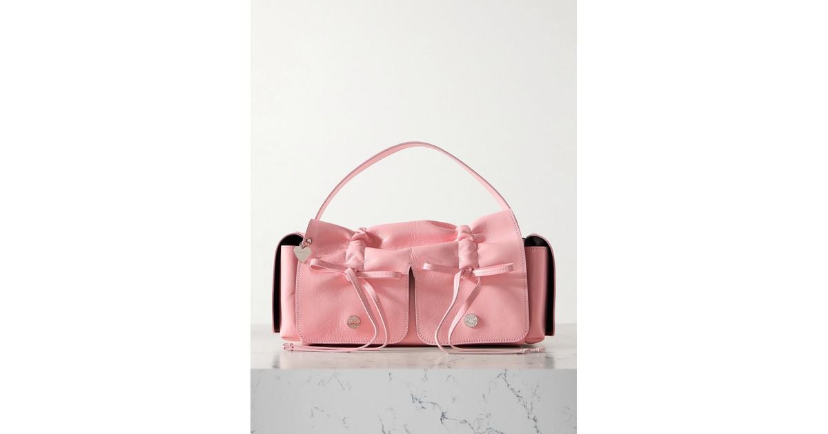 Acne Studios Multipocket Bow-Detailed Ruched Leather Shoulder Bag in ...