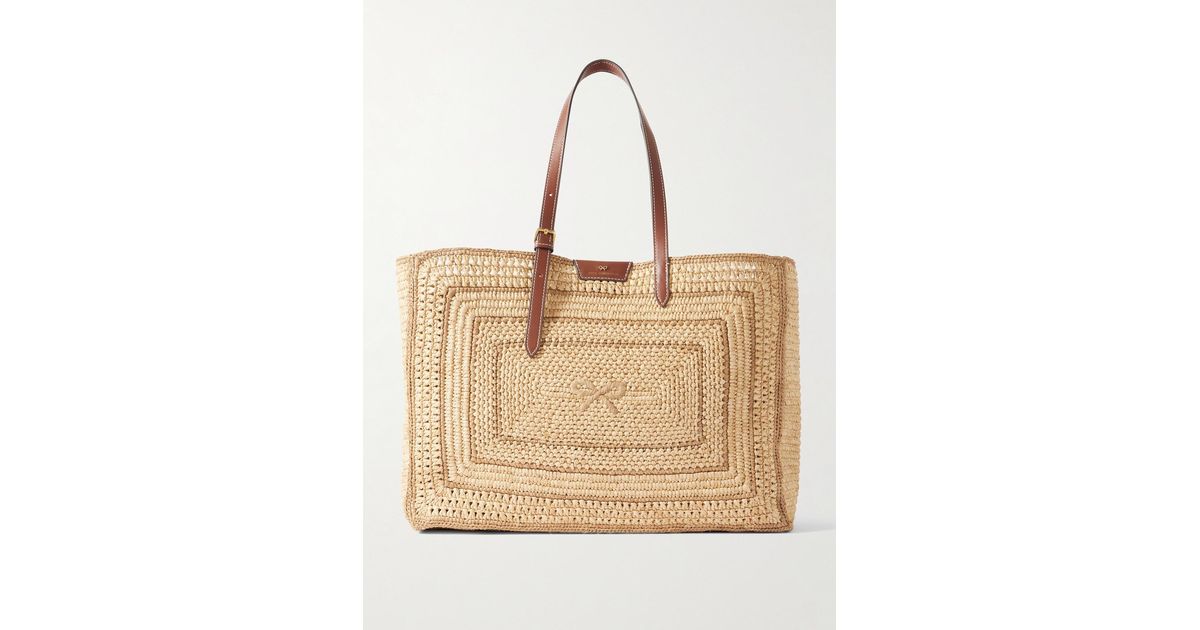 Anya Hindmarch Bow Leather-Trimmed Raffia Tote in Natural | Lyst
