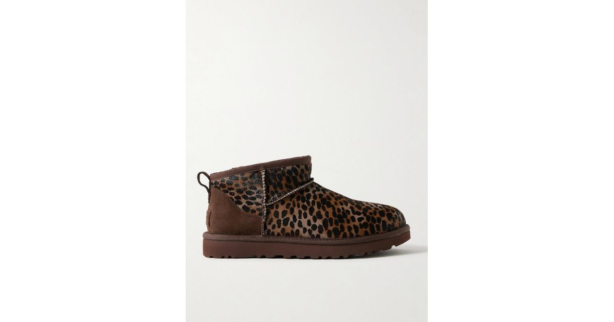 UGG Classic Ultra Mini Caspian Leopard-Print Calf Hair Boots in Brown ...