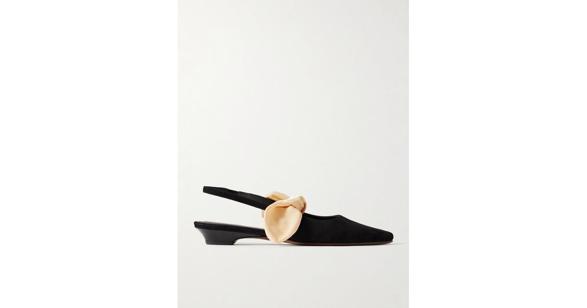 Neous Uba Bow-Embellished Faille And Suede Slingback Flats in White | Lyst