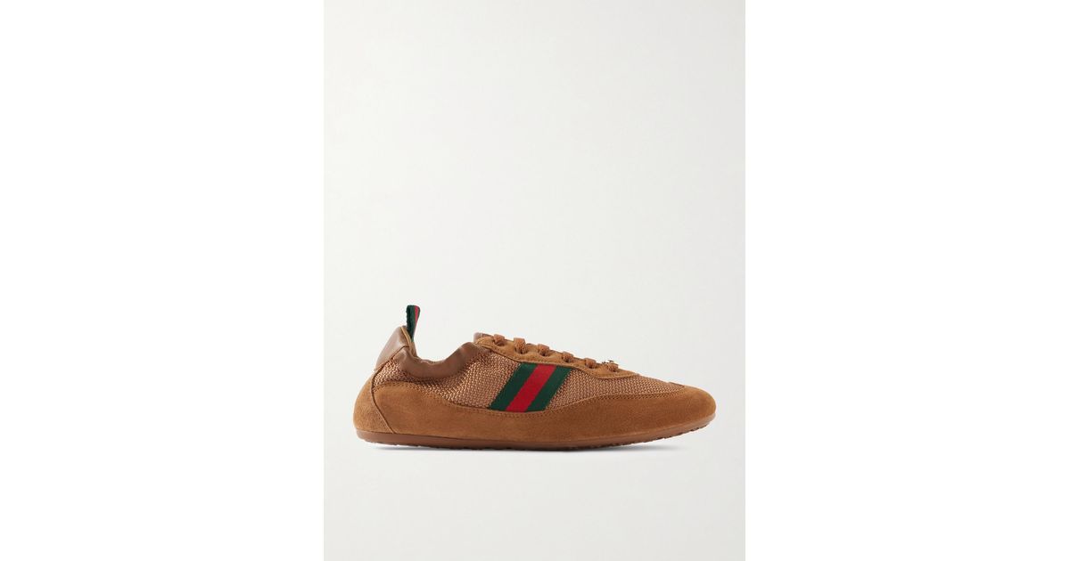 Gucci Shift Webbing And Leather-Trimmed Mesh And Suede Sneakers in ...