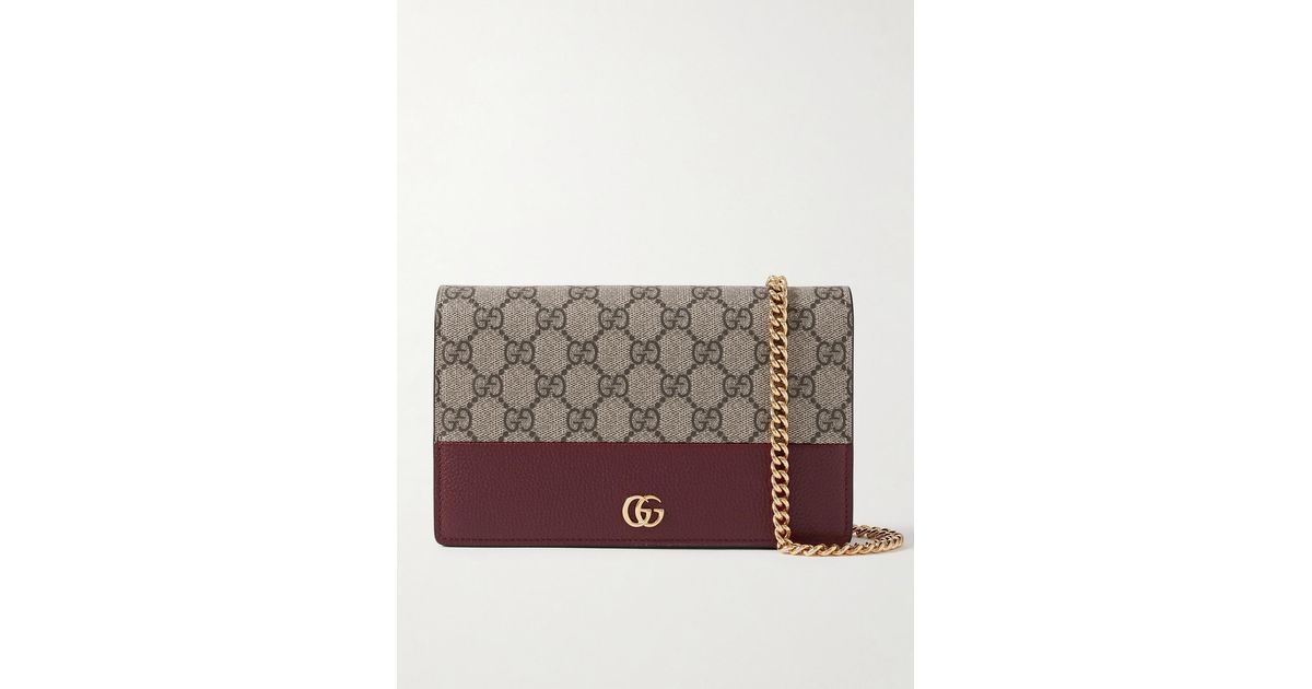 Gucci Petite Marmont Leather And Logo-Print Coated-Canvas Wallet in ...