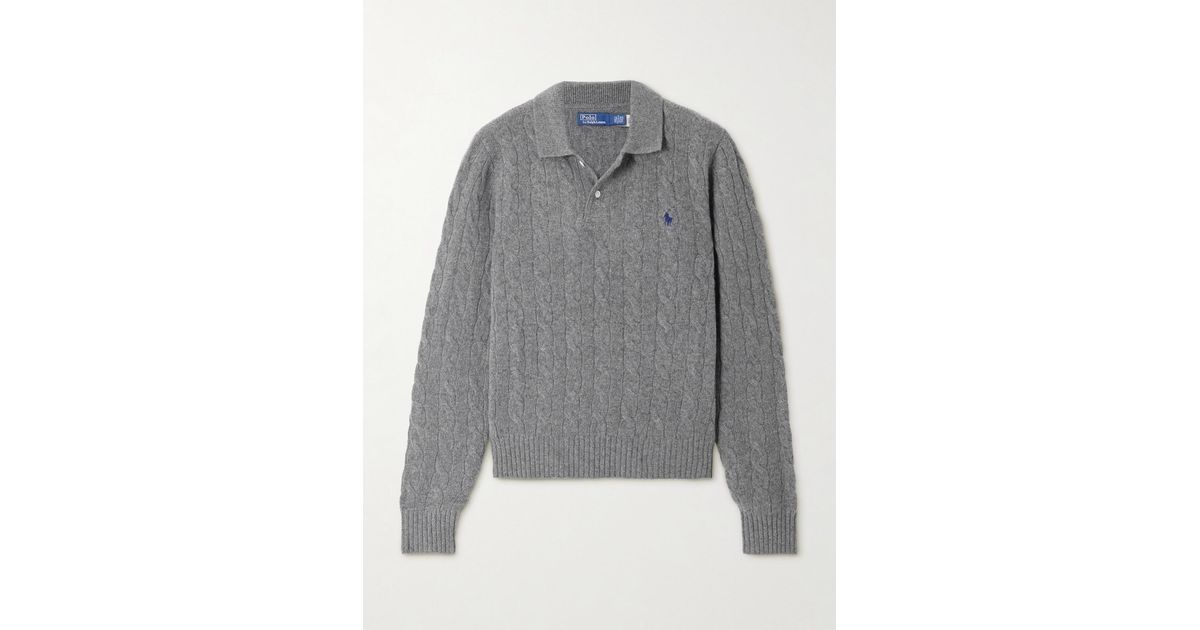 Polo Ralph Lauren Cable-Knit Wool And Cashmere-Blend Polo Sweater in ...