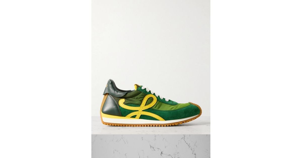 Loewe Flow Runner 2.0 Leather-Trimmed Shell And Suede Sneakers in Green ...