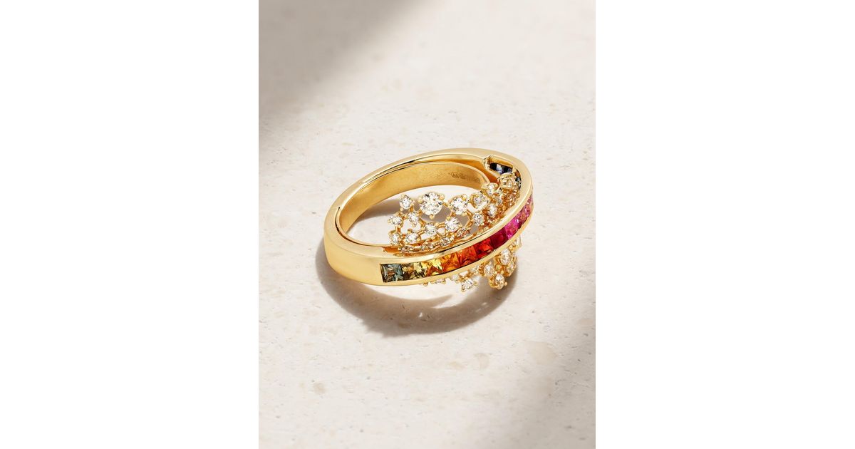 ANANYA Scatter Energy 18-Karat, Diamond And Sapphire Ring in Natural | Lyst