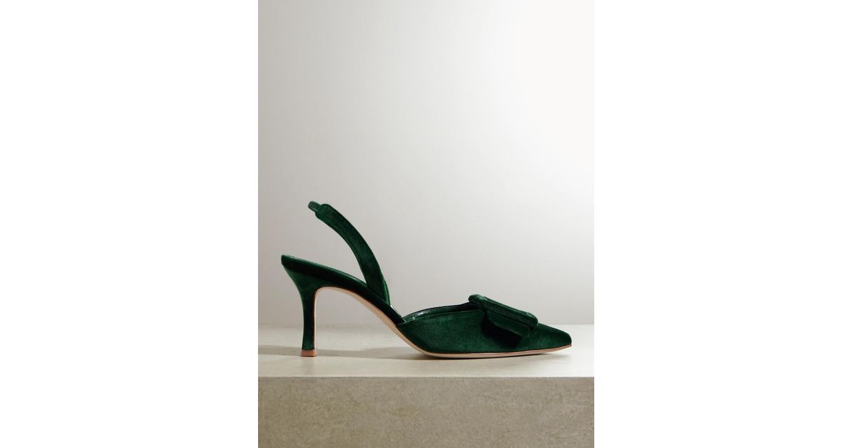 Manolo Blahnik Maysli 70 Buckled Velvet Slingback Pumps in Green | Lyst