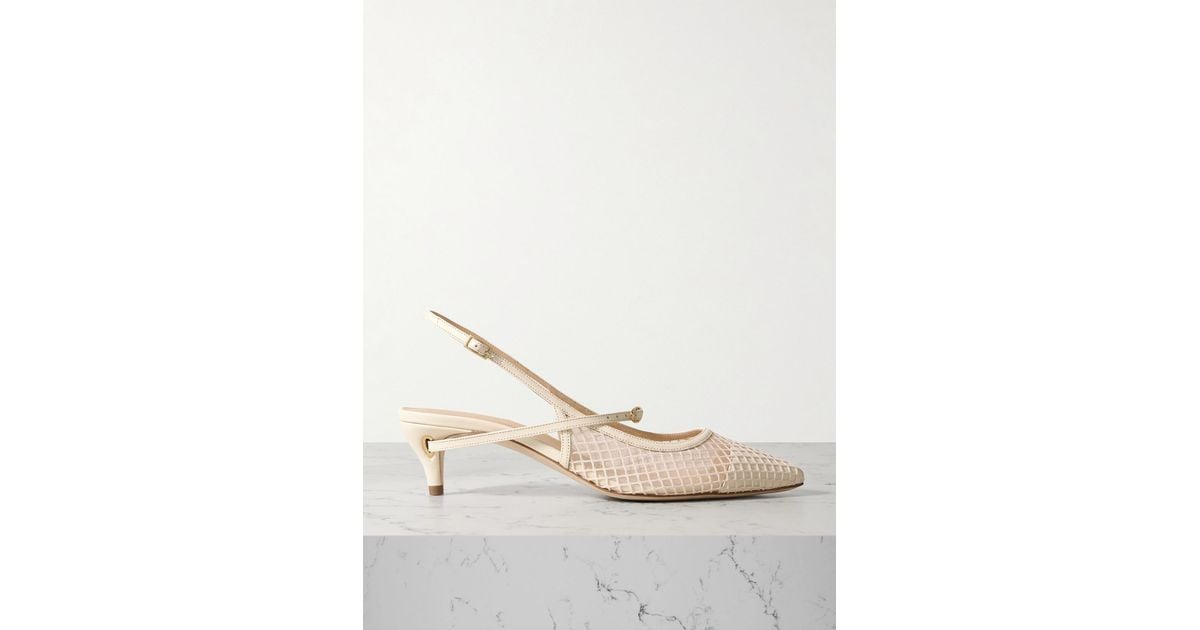 Jennifer Chamandi Edoardo Mesh And Leather Slingback Pumps in Natural ...