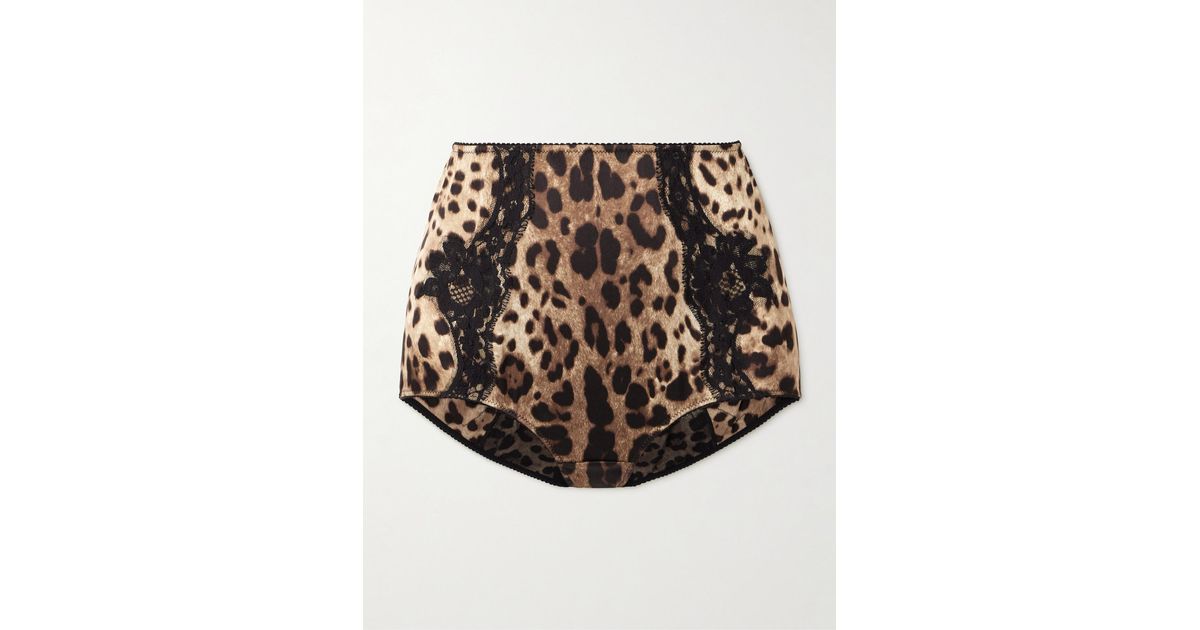 Dolce & Gabbana Lace-Trimmed Leopard-Print Silk-Blend Satin Briefs | Lyst
