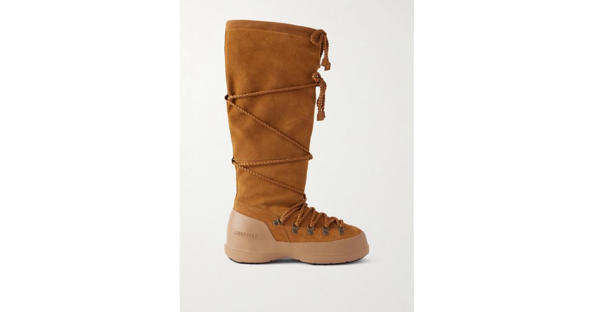 Moon Boot Luna Suede Knee Boots in Brown | Lyst UK