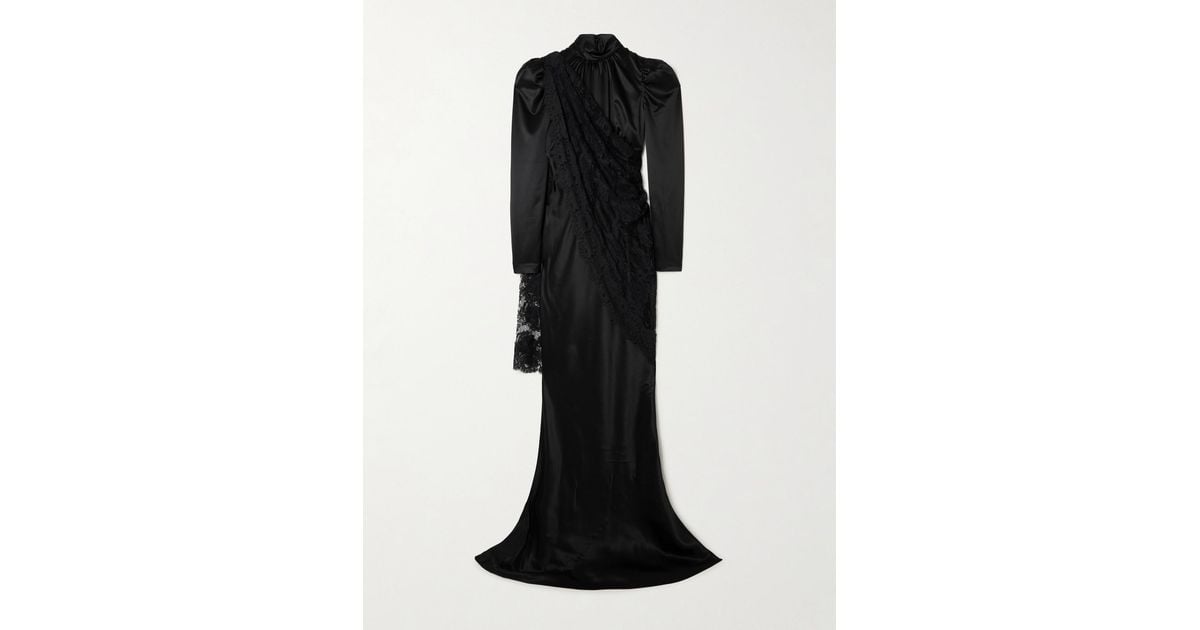 Alessandra Rich Cape-Effect Lace-Trimmed Silk-Satin Gown in Black | Lyst UK