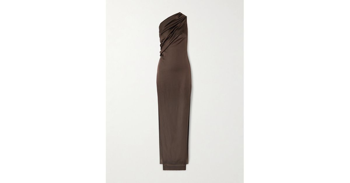Rick Owens Athena Arrowhead One-Shoulder Draped Satin Maxi Dress in ...