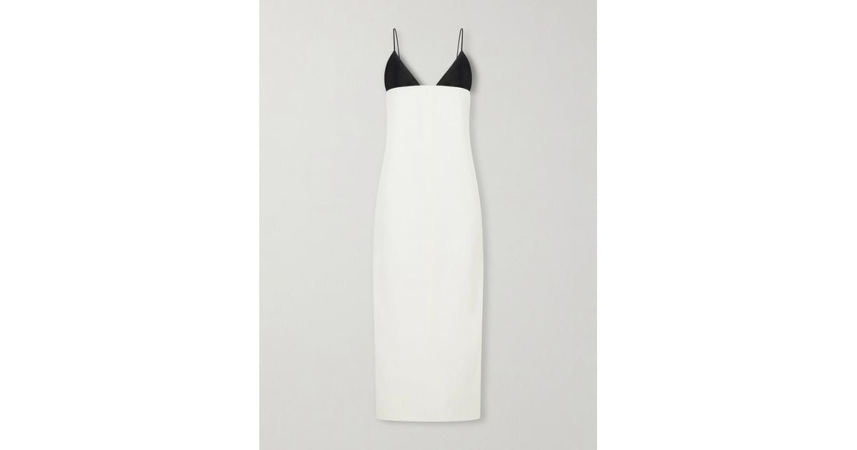 Brandon Maxwell Leather-Trimmed Wool And Silk-Blend Maxi Dress in White ...