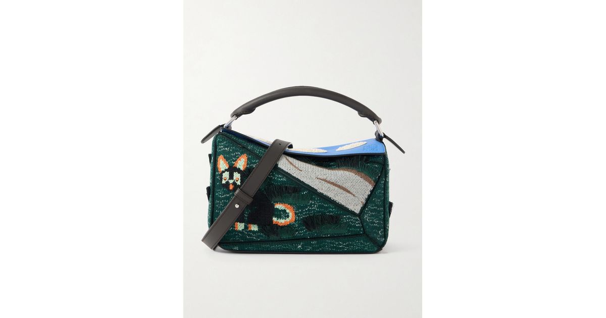 Loewe Luis Wain Puzzle Futurist Cat Appliquéd Leather And Knitted ...