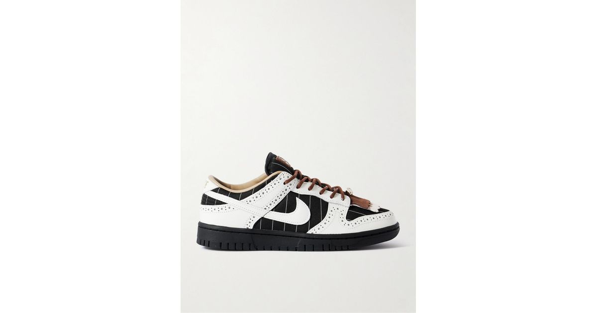 Nike Dunk Low Retro Suede-Trimmed Leather And Twill Sneakers in Black ...