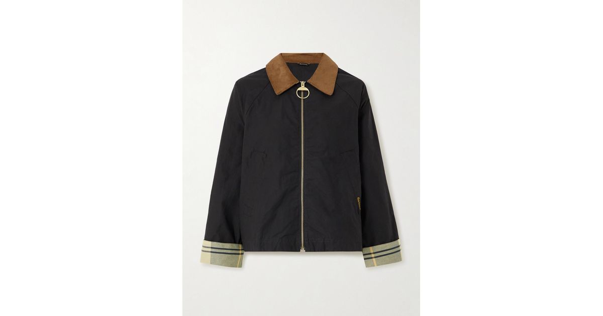 Barbour Cropped Corduroy-Trimmed Cotton-Canvas Jacket in Black | Lyst