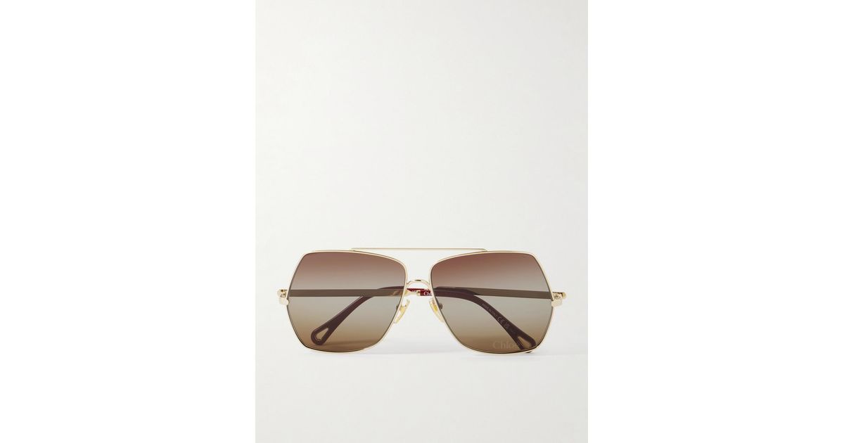 Chloé Oversized Aviator-Style-Tone Sunglasses in Natural | Lyst