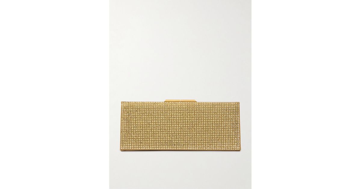 Saint Laurent Midnight Crystal-Embellished Satin Clutch in Natural | Lyst