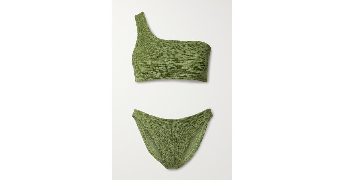 Hunza G Nancy One Shoulder Seersucker Bikini In Green Lyst