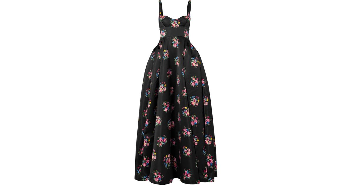 Emilia Wickstead Floral Print Satin Gown In Black Lyst