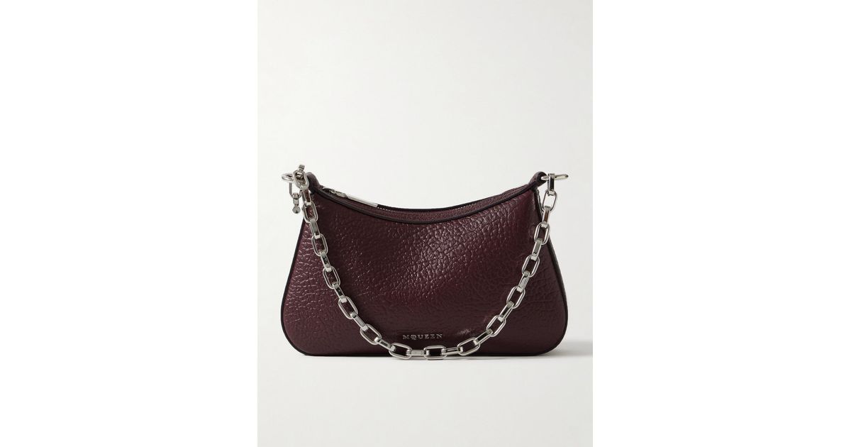 McQueen T-Bar Textured-Leather Shoulder Bag in Purple | Lyst