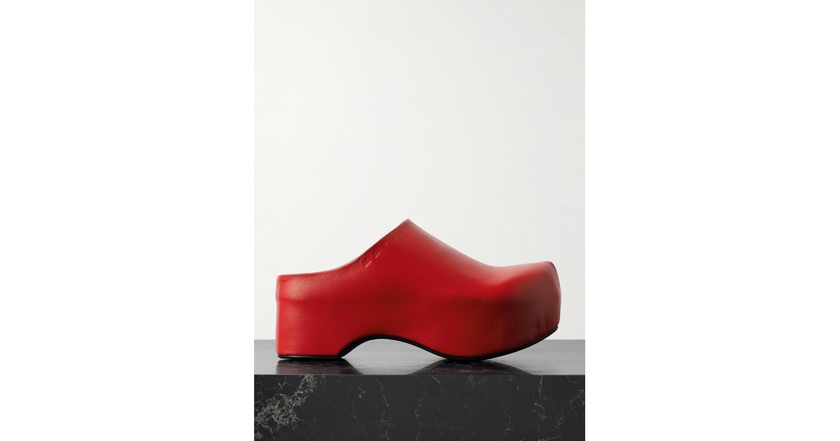 Marni Sabot Leather Platform Clogs in Red | Lyst