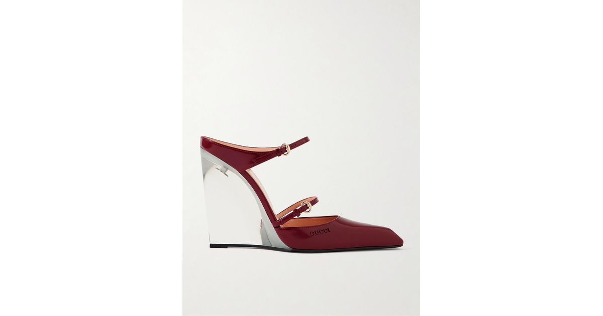 Gucci Glossed-Leather Wedge Mules in Red | Lyst