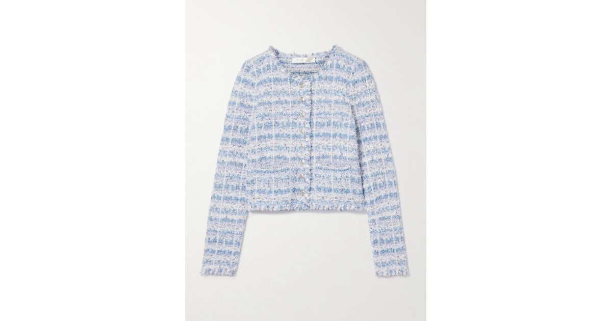 LoveShackFancy Spindle Checked Metallic Tweed Jacket in Blue | Lyst