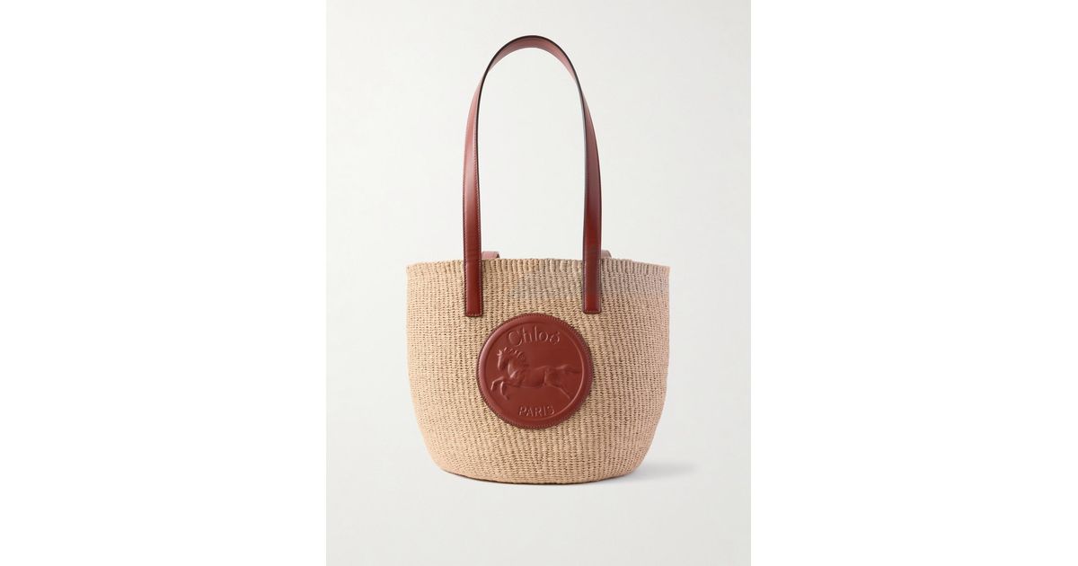 Chloé Leather-Trimmed Raffia Tote in White | Lyst