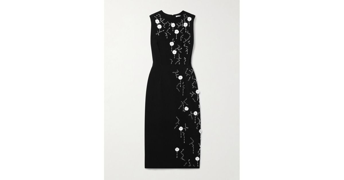 Emilia Wickstead Cappia Embellished Crepe Midi Dress in Black | Lyst