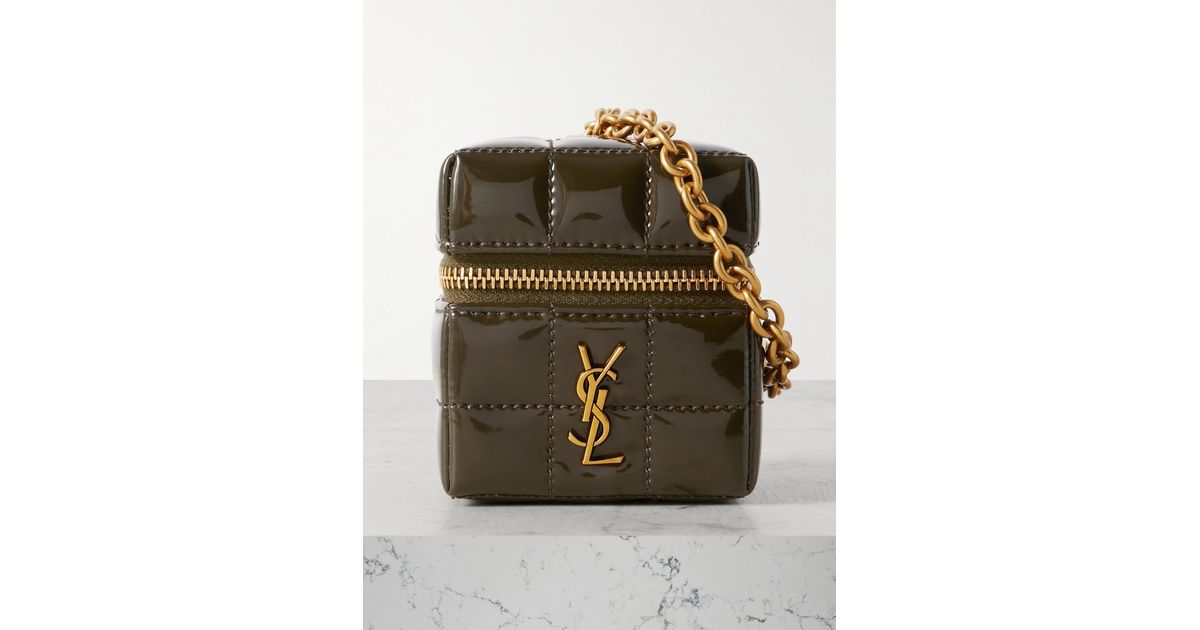 Saint Laurent Cassandre Micro Cube Quilted Patent-Leather Pouch in ...