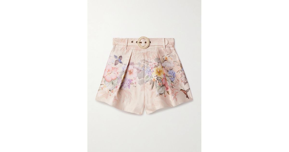 Zimmermann Illuminate Belted Pleated Floral-Print Silk And Cotton-Blend ...