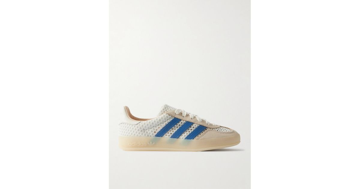 adidas Originals Gazelle Indoor Leather-Trimmed Mesh Sneakers in Blue ...
