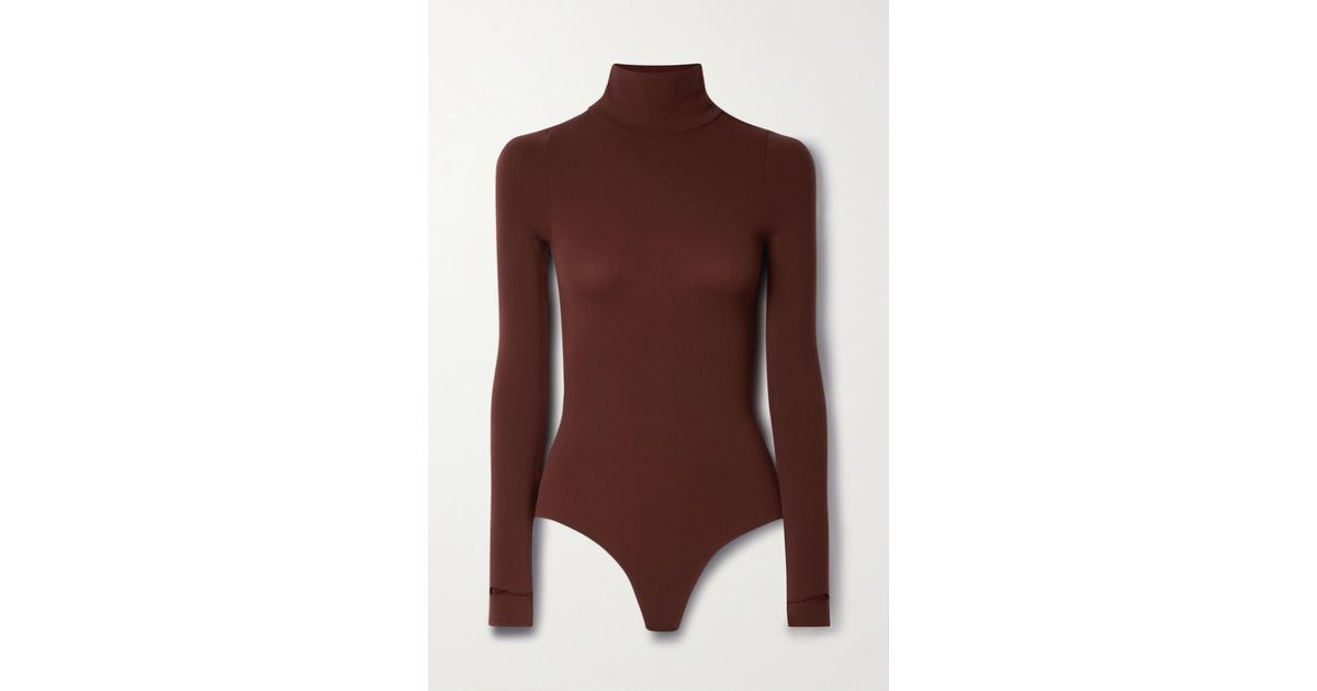 Commando Stretch Jersey Turtleneck Thong Bodysuit In Brown Lyst