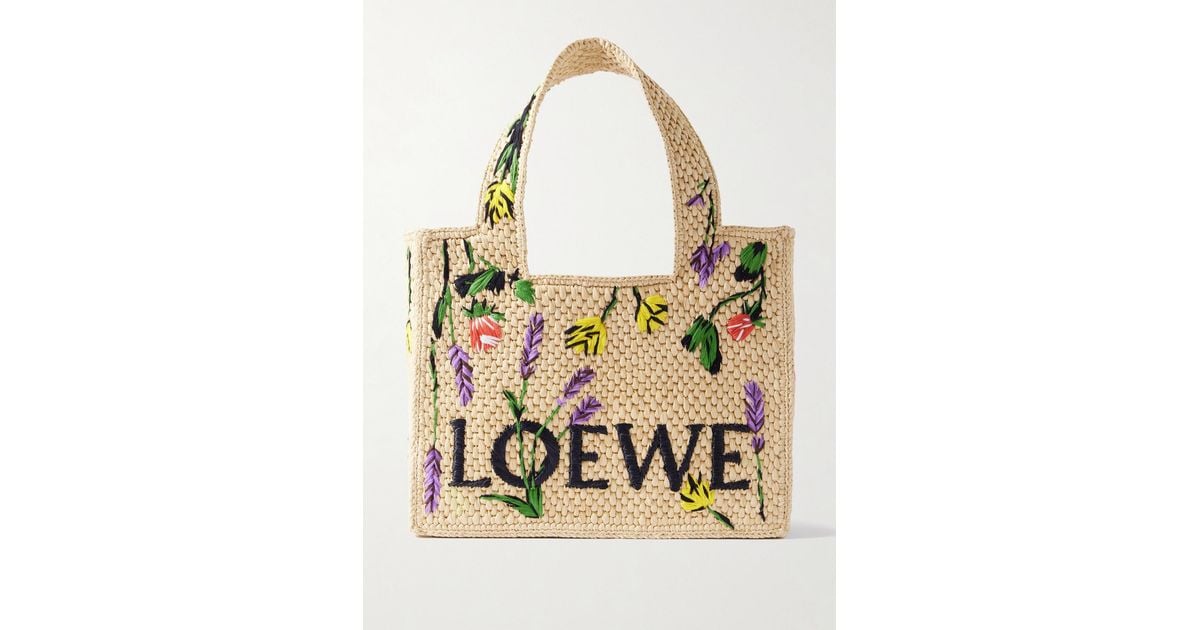 Loewe Paula's Ibiza Small Embroidered Raffia Tote in Metallic | Lyst