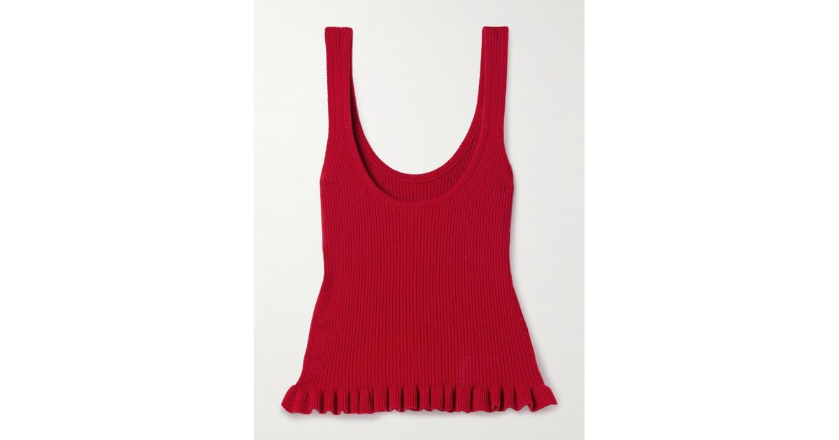 Brandon Maxwell The Phoebe Ruffled Ribbed Cashmere Tank in Red | Lyst