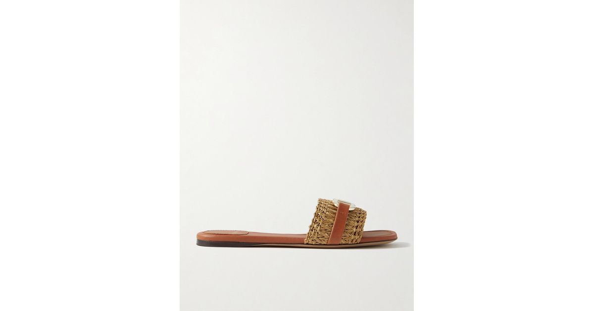 Ferragamo Leah Logo-Embellished Leather-Trimmed Raffia Sandals in Brown ...