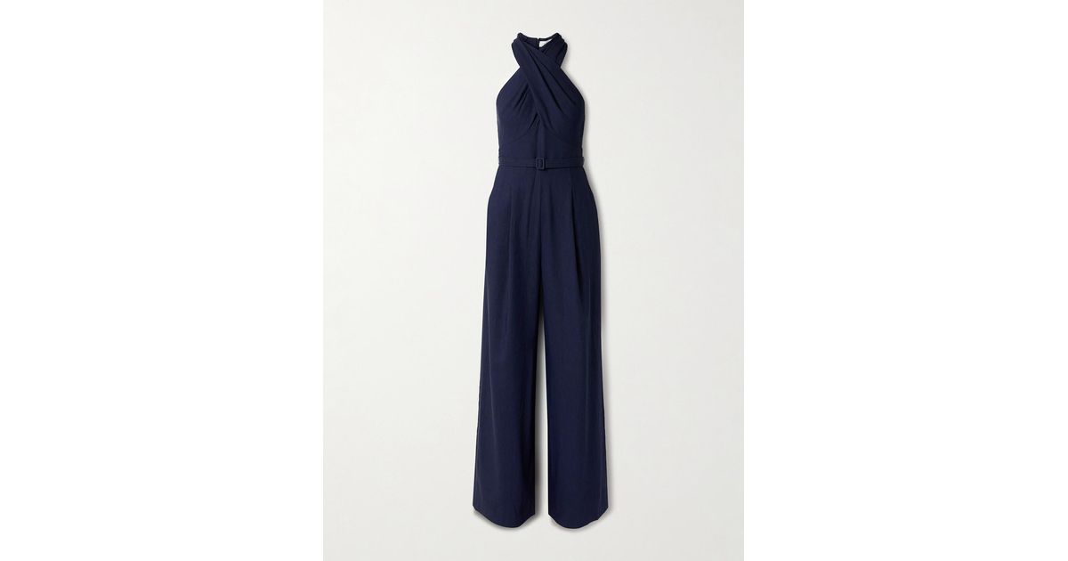 A.L.C. Murphy Ii Belted Pleated Linen-Blend Twill Halterneck Jumpsuit ...