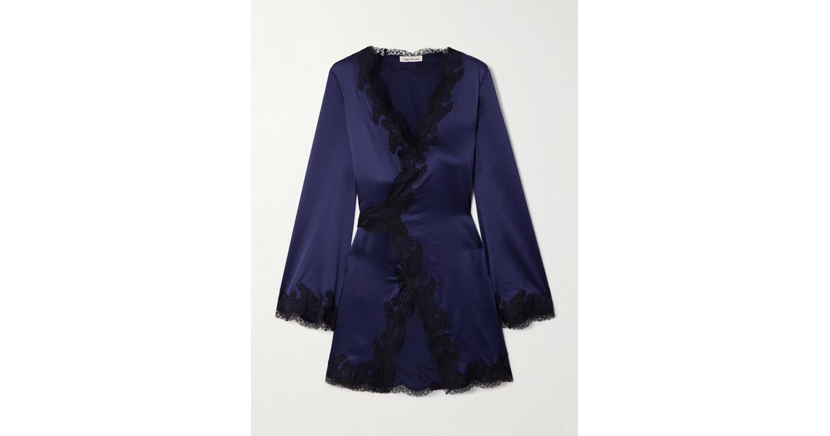 Agent Provocateur Amelea Belted Lace-Trimmed Silk-Blend Satin Robe in ...