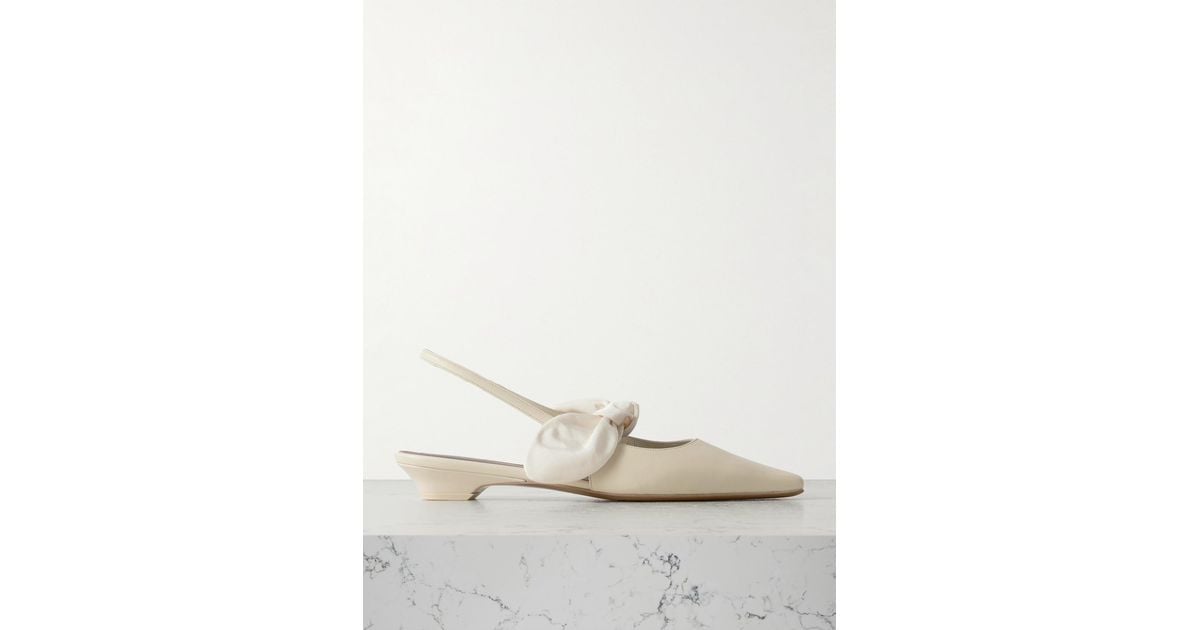 Neous Uba Bow-Embellished Faille And Leather Slingback Flats in Natural ...
