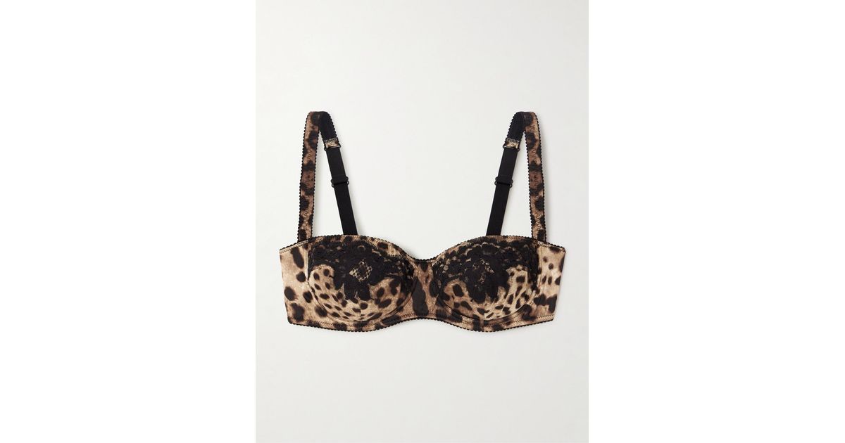 Dolce & Gabbana Lace-Trimmed Leopard-Print Silk-Blend Satin Balconette ...